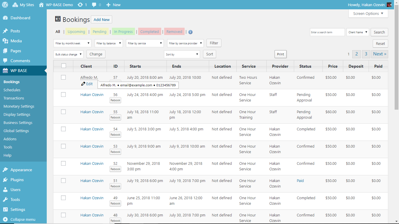 Adding & Editing Bookings - WP BASE