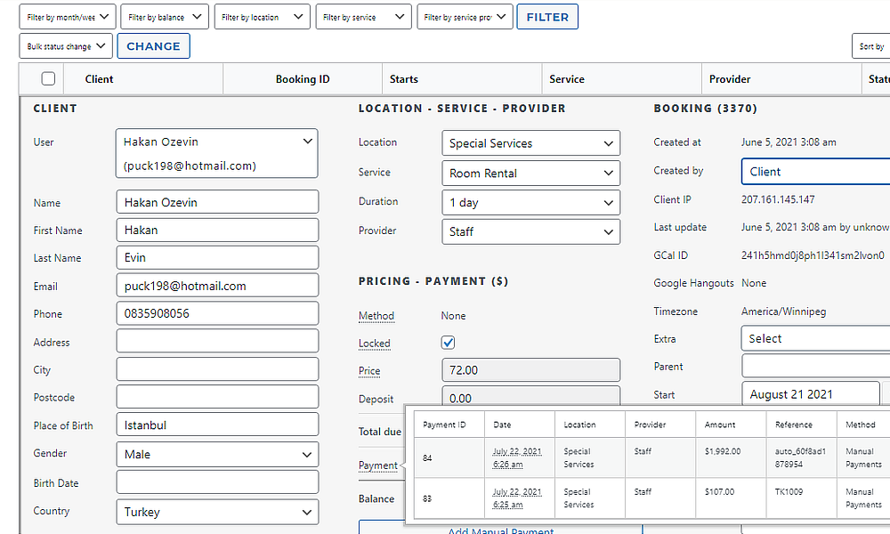 Front End Booking Management - WP BASE
